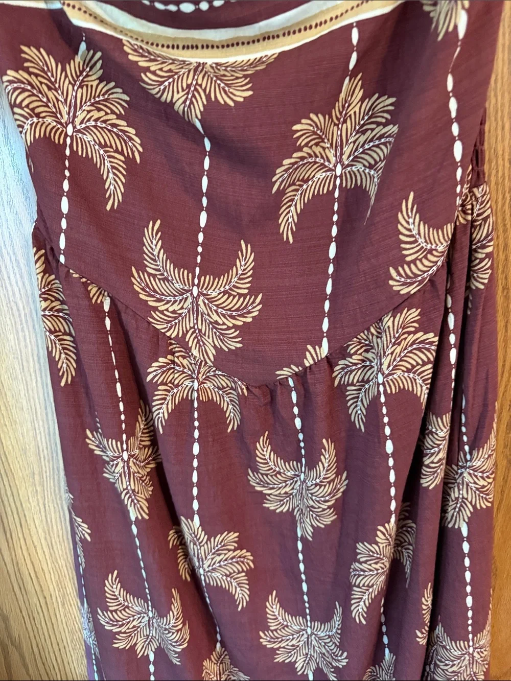 Monteau | Dresses | Monteau Burgundy And Cream Strapless Palmprint ...